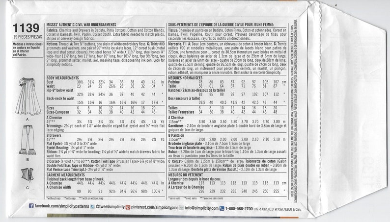 1139 Simplicity Fashion Historian Civil War Undergarments | Etsy