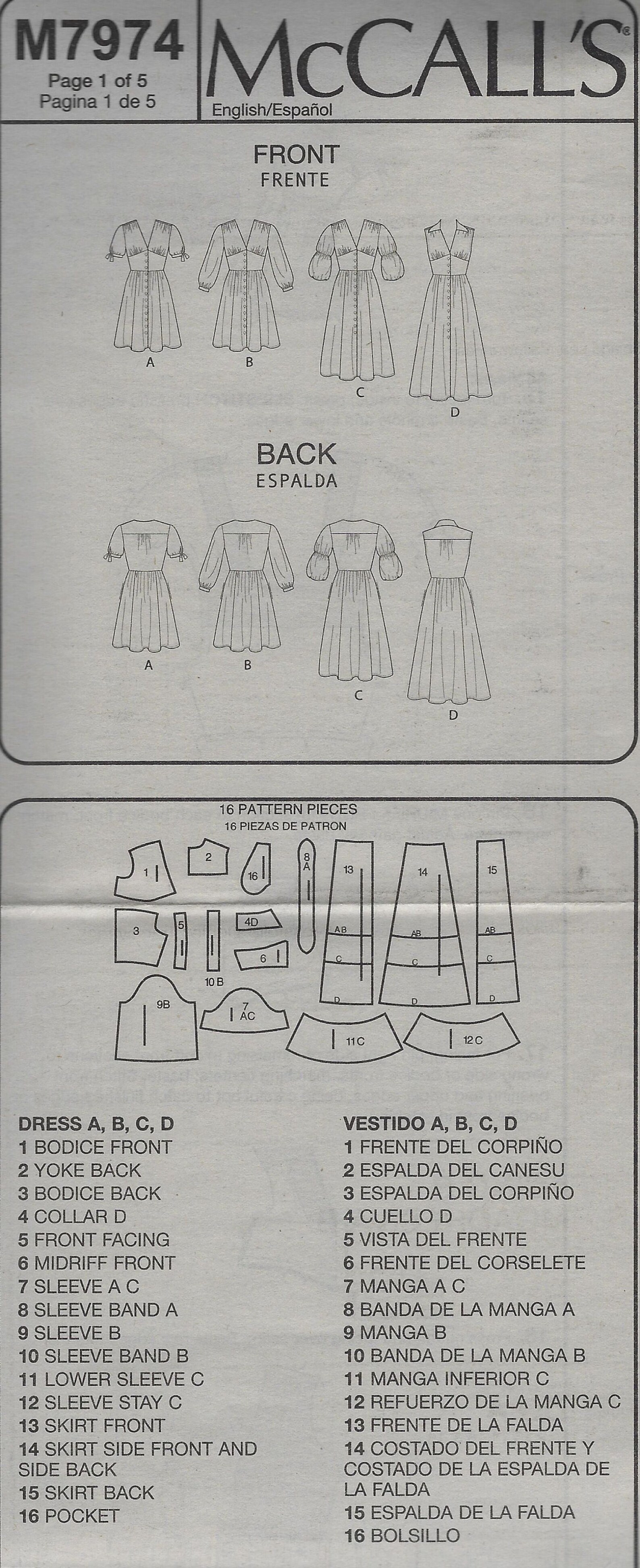 M7974 Mccall's Misses Button Front Dress Has Midriff and - Etsy