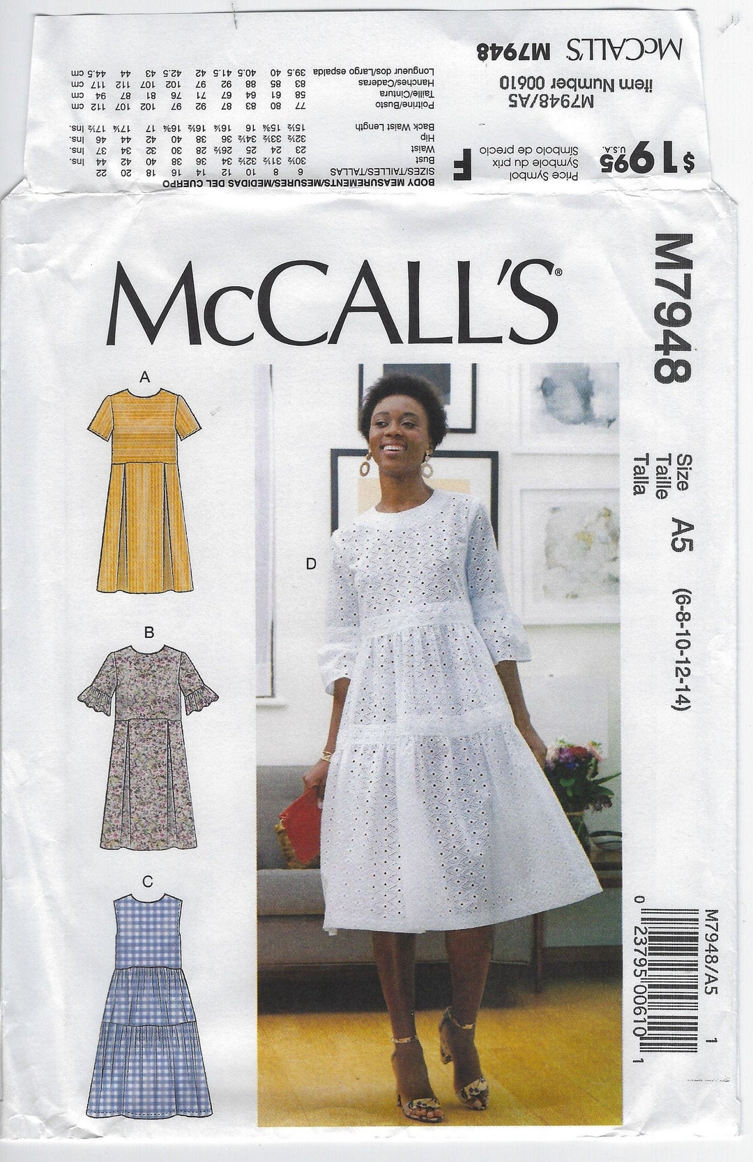 M7948 Mccall's Misses Dress W/gathered Skirt With Ruffle Tier, Sleeve ...