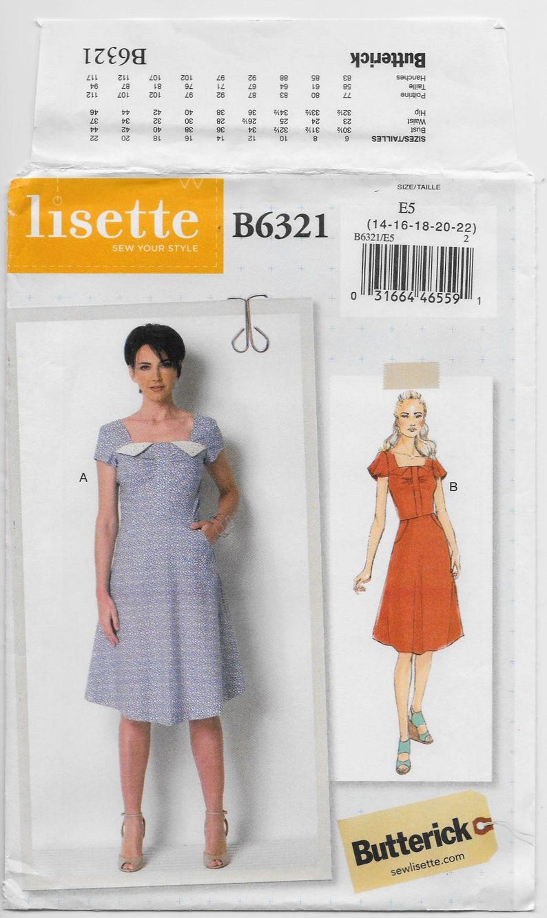 B6321 Butterick - Misses Dress W/square Neck, Fitted Bodice Has Flaps ...