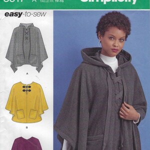 8517 Simplicity - Misses Ponchos With Hooded, Patch Pockets, Lace-up ...