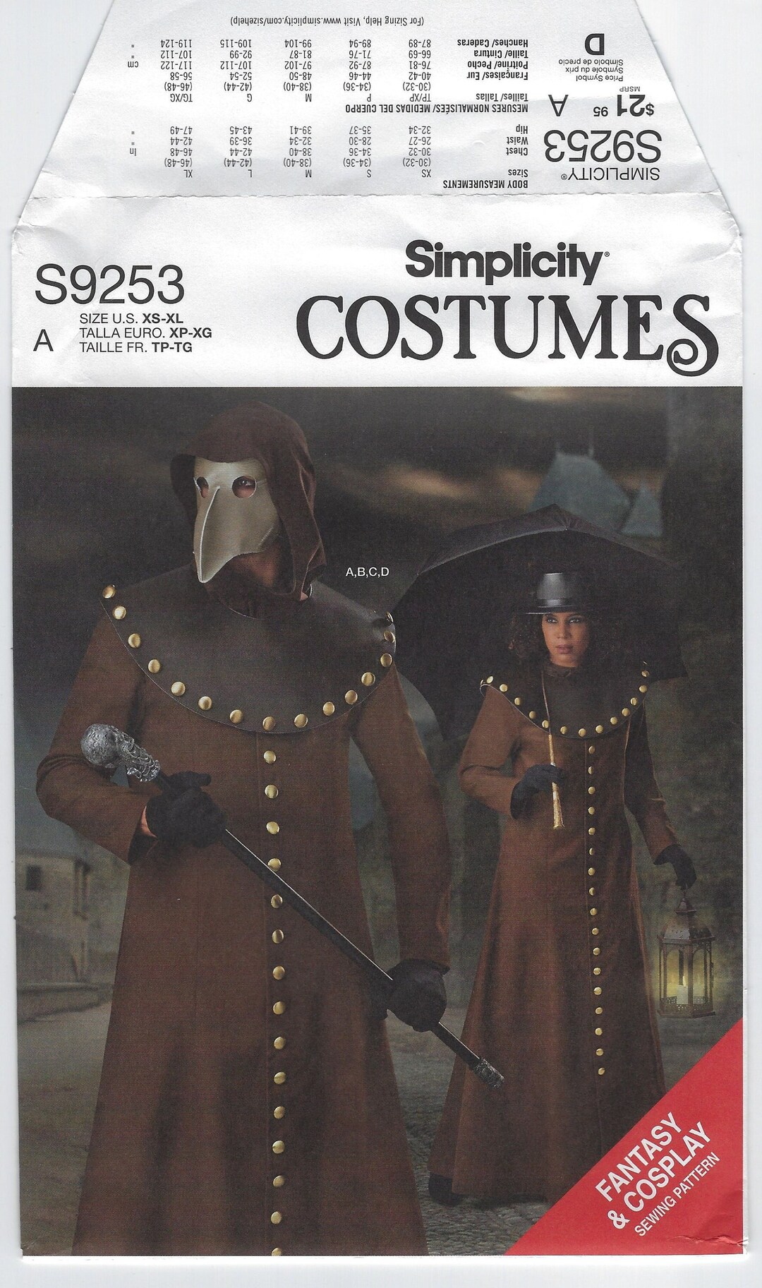 S9253 Simplicity Costumes Men's Unisex LARP Coat, Pull-on Hood, Wide ...