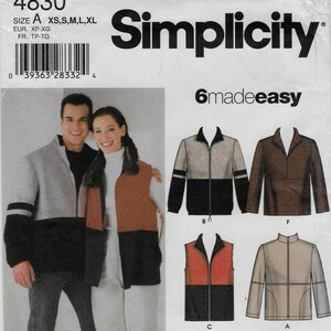 4830 Simplicity - Unisex Men, Teen Jacket, Vest or Top With Sleeve ...