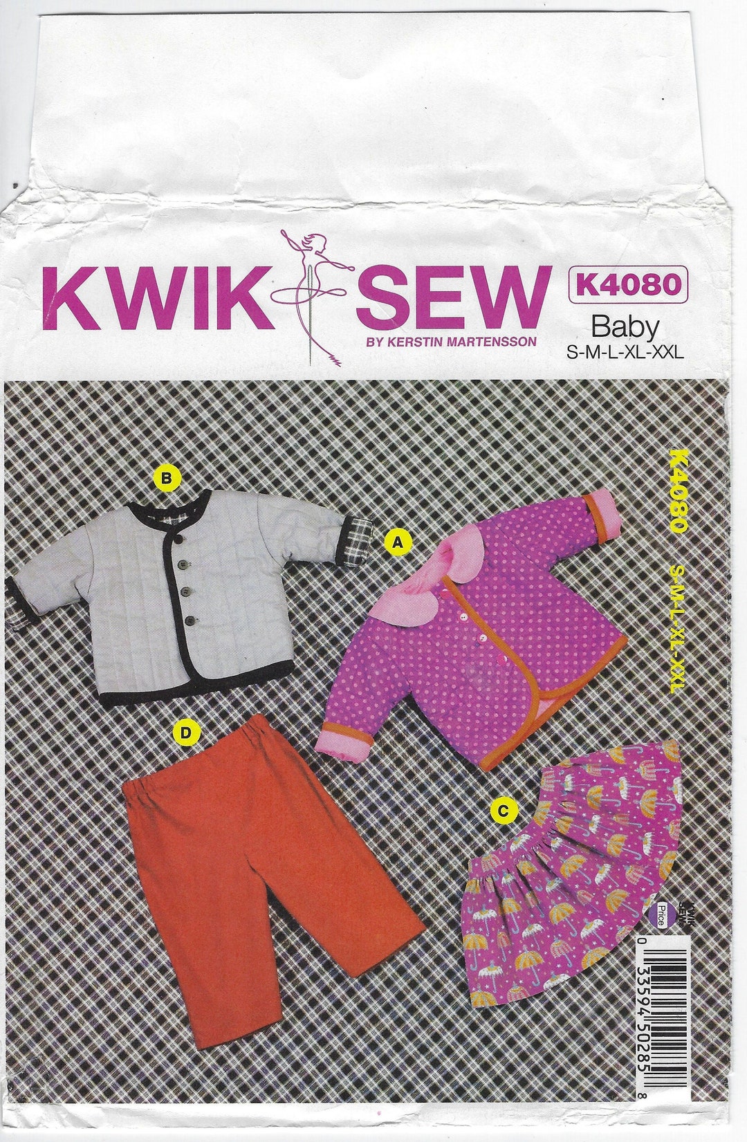 K4080 Kwik Sew - Babies Quilted, Front Button Jackets, Gathered Skirt ...