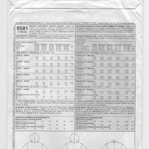 9581 Mccall's Misses and Men's Unisex Jacket With a - Etsy