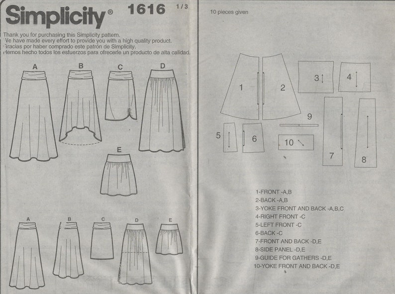 1616 Simplicity Misses Yoked Woven Pull-on Skirts or Knit | Etsy