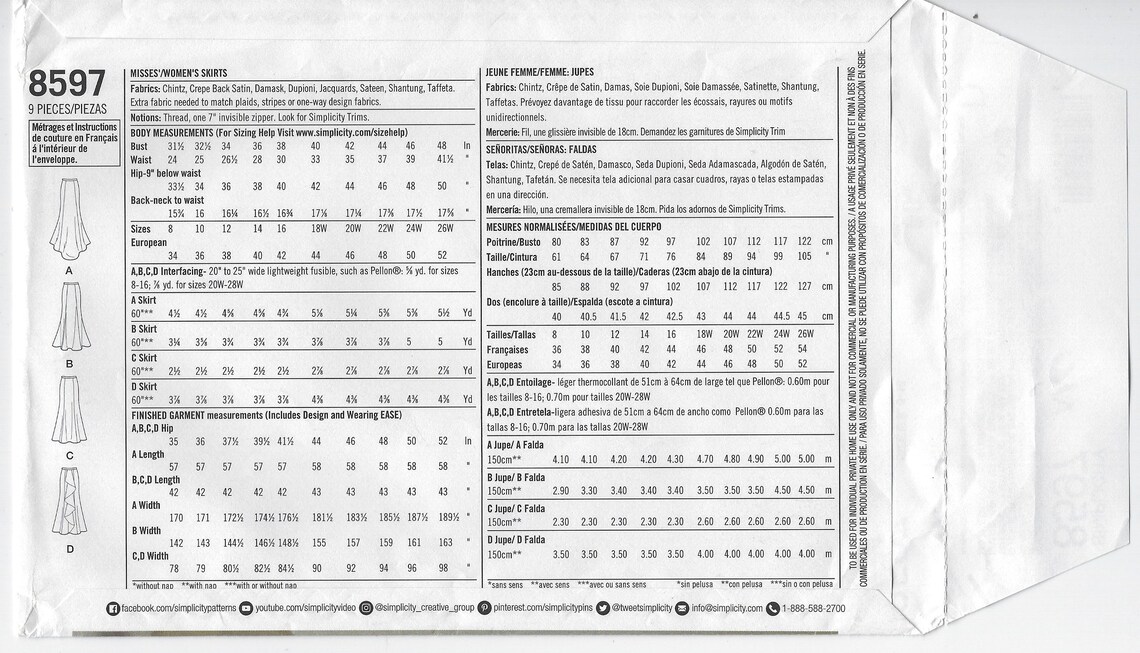 8597 Simplicity Misses Princess Seam Skirts: Silhouettes - Etsy