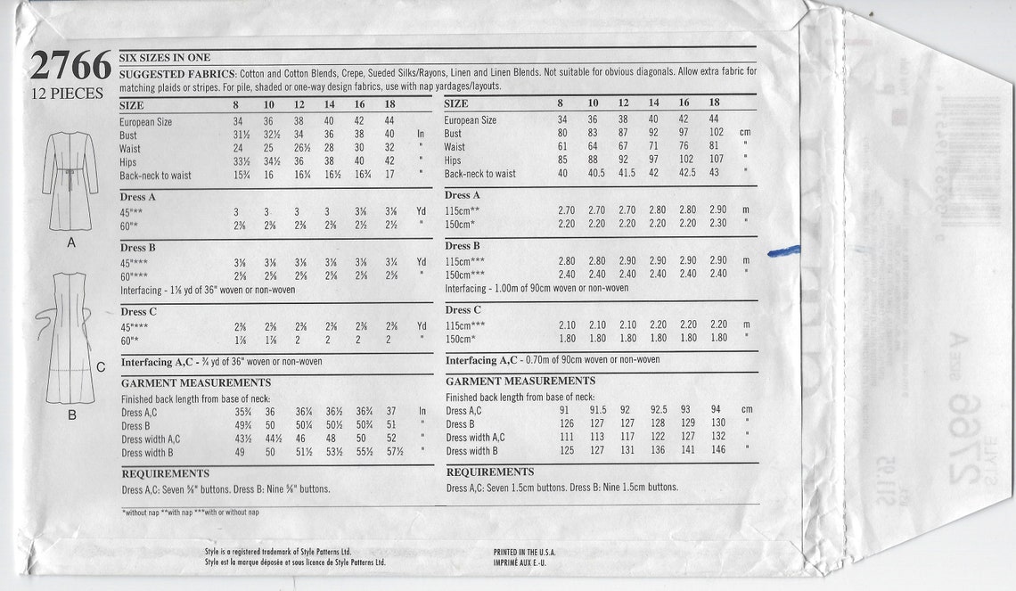 2766 Style Patterns Misses Wrap Dress Has V-neck Button - Etsy