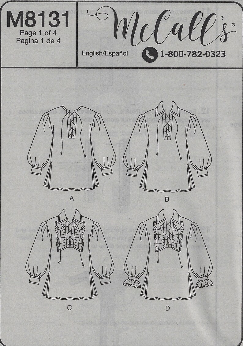 M8131 Mccall's Men Unisex Lace-up Long Sleeve Shirt Has - Etsy