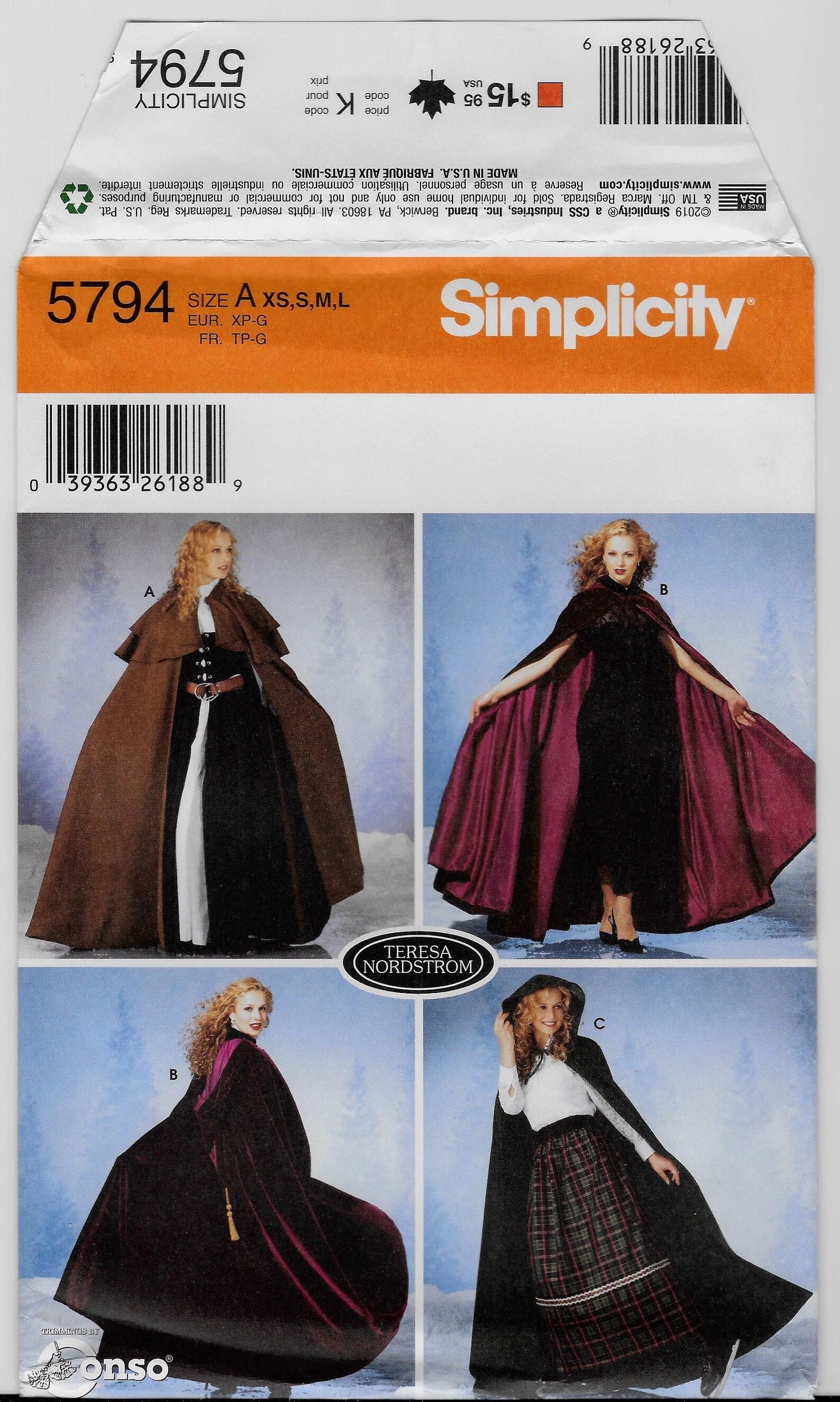 5794 Simplicity Costumes Teresa Nordstrom Misses Cosplay - Etsy
