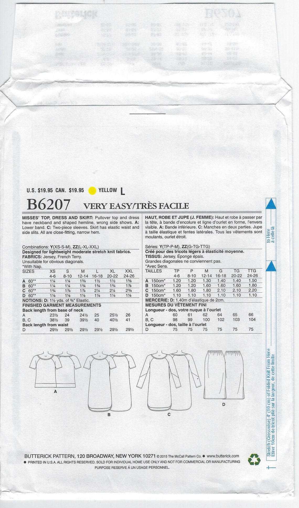 B6207 Butterick Misses Raglan Sleeve Top & Dresses With - Etsy