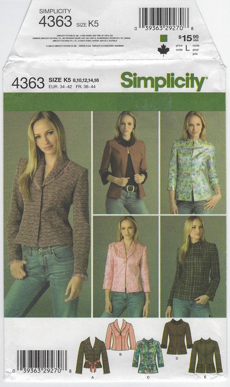 4363 Simplicity Misses Lined Jacket in 2 lengths with | Etsy