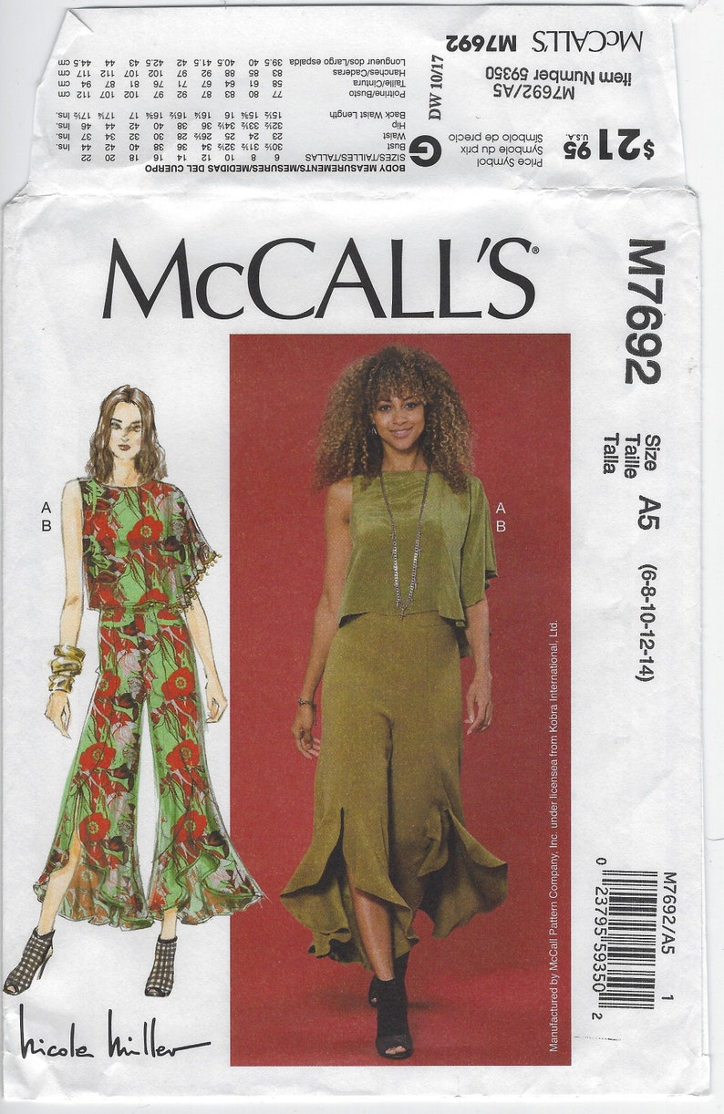 M7692 Mccall's Nicole Miller Misses Semi-fitted Draped - Etsy