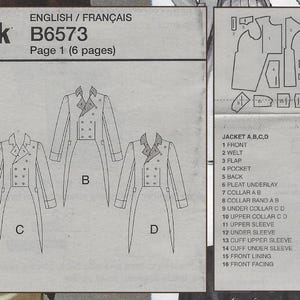 B6573 Butterick Making History - Mens Jacket W/lined Dbl-breast, Back ...