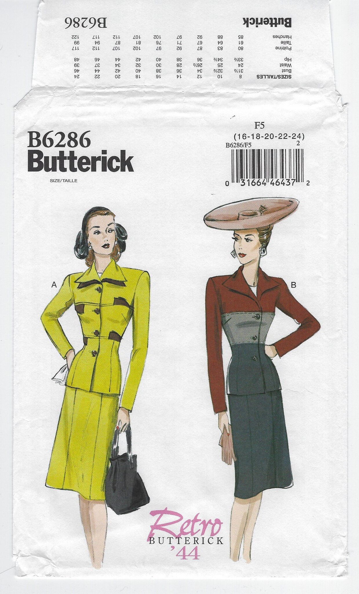 B6286 Butterick Retro 1944 Misses Semi-fit Lined Jacket | Etsy