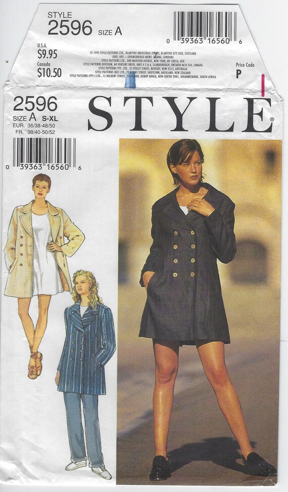 2596 Style Patterns Misses Double Breasted Coat With Notched | Etsy