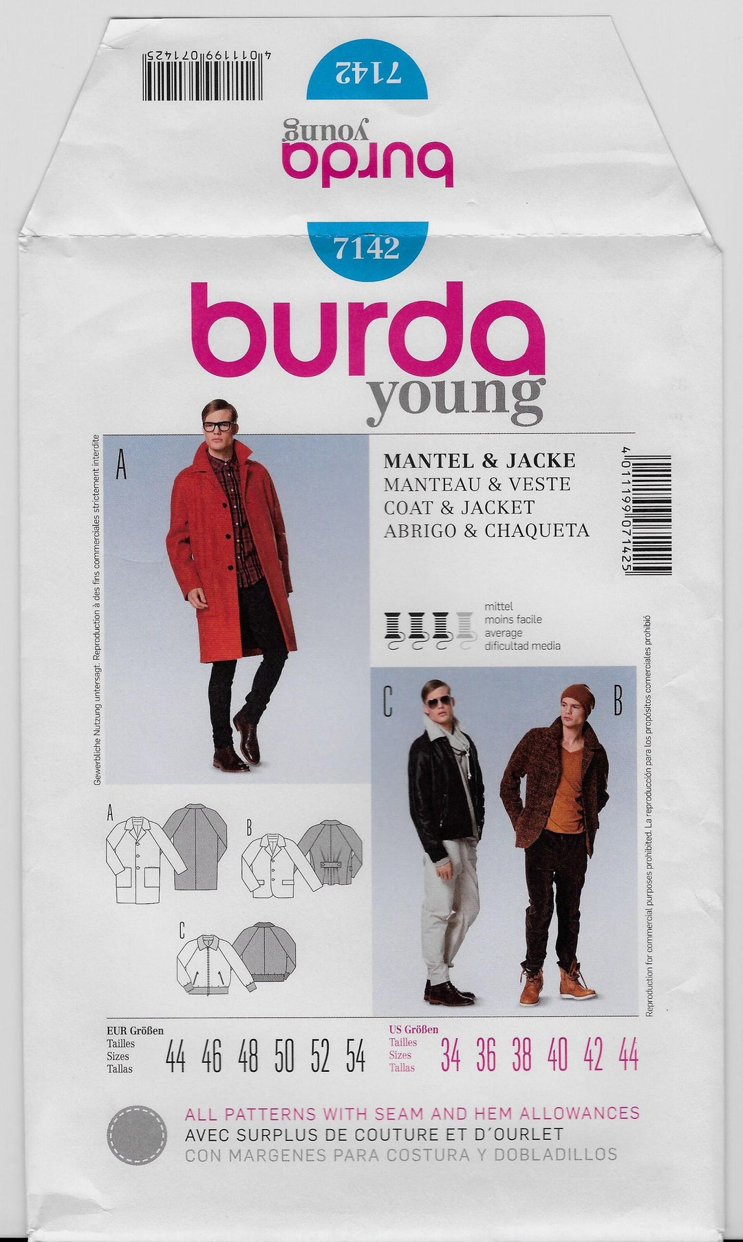 7142 Burda Young Coat and Jacket With Raglan Sleeves Has - Etsy