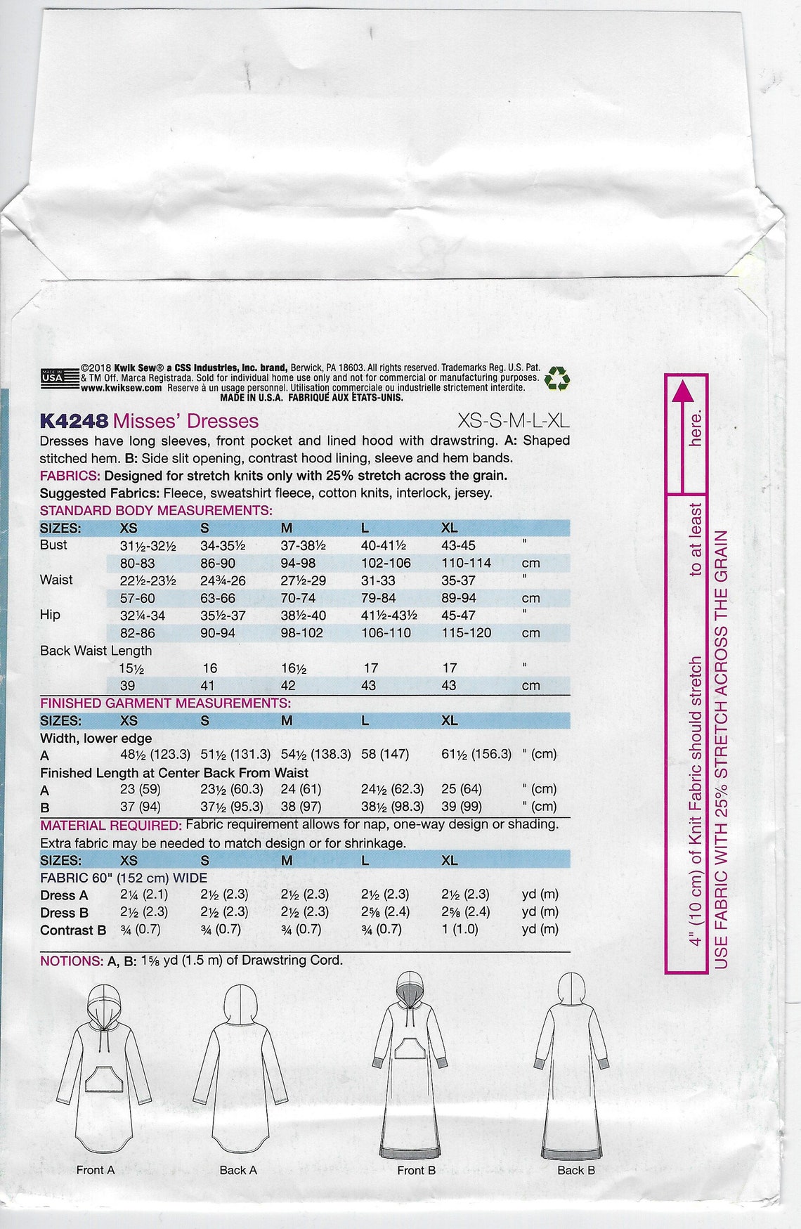 K4248 Kwik Sew Misses Drawstring Hoodie Loungewear - Etsy