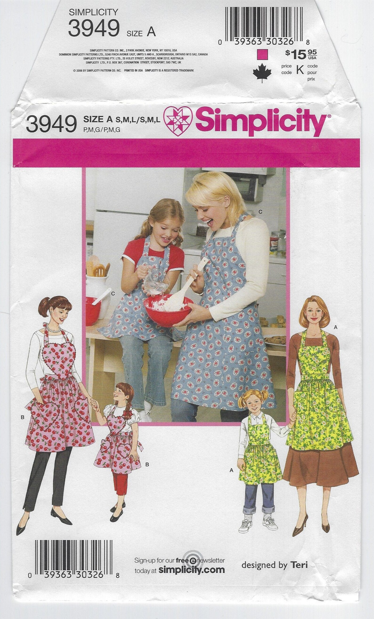3949 Simplicity Crafts Misses and Child matching Aprons | Etsy