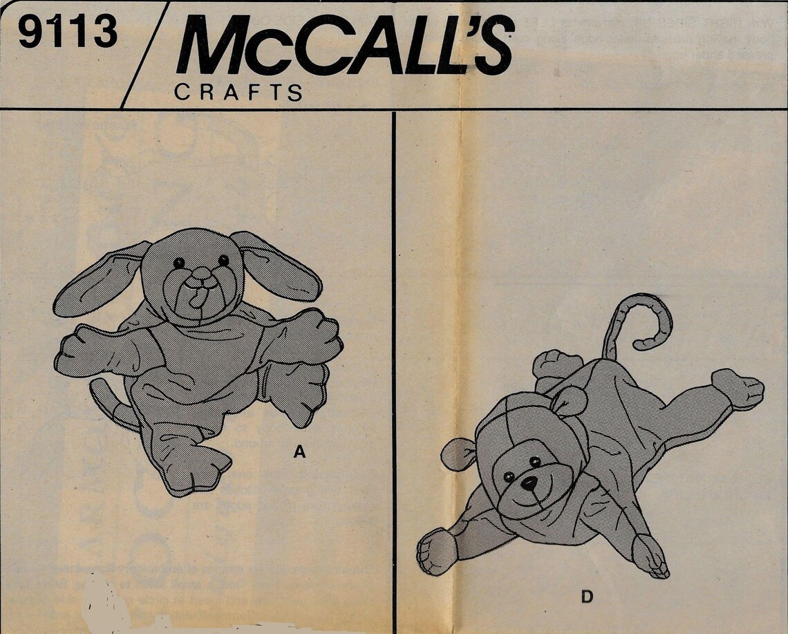 9113 Mccall's Crafts Bambeanies - Bean Bag Animals: Puppy, Piggy, Cow ...