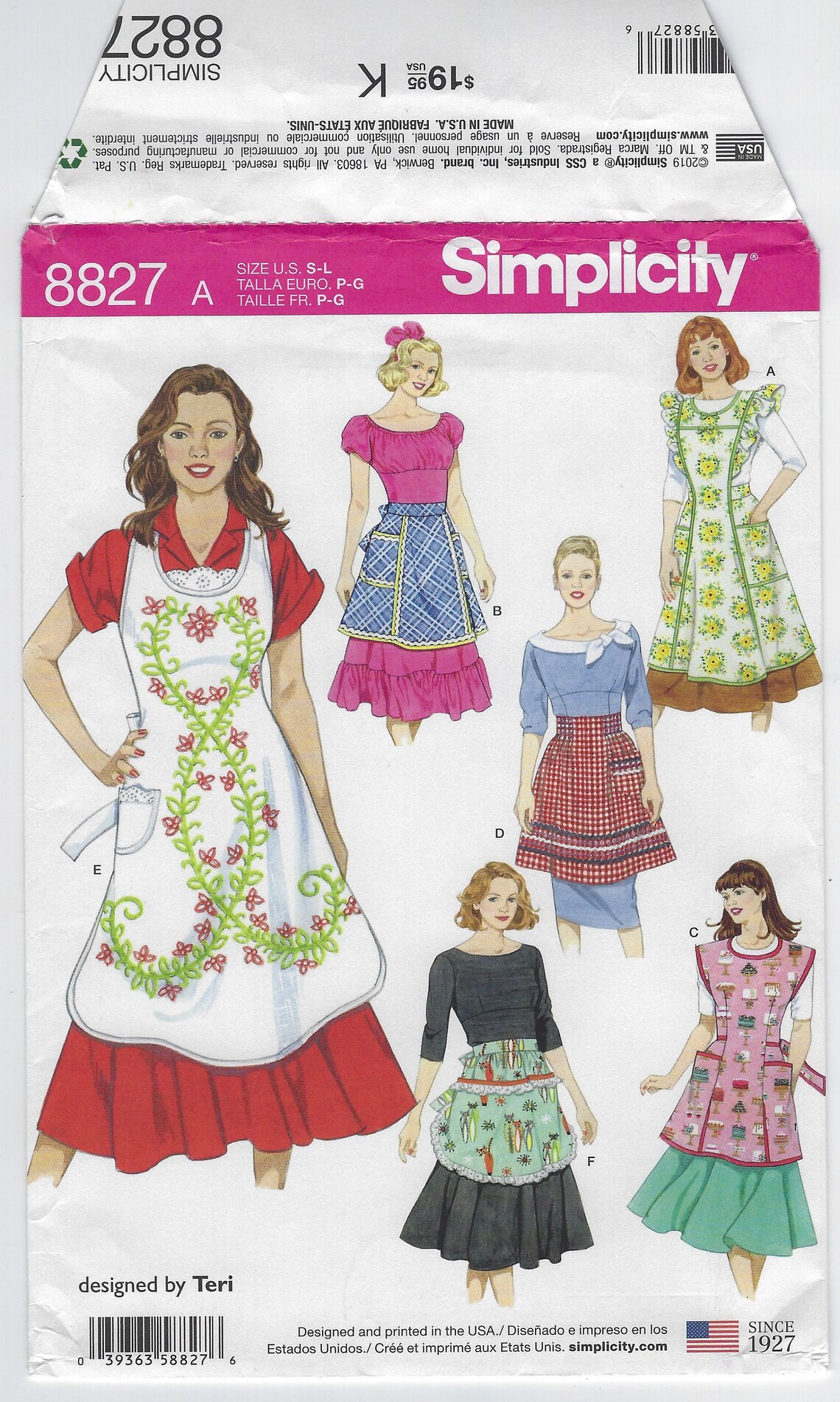 8827 Simplicity Misses Full and Half Aprons With Waist and - Etsy