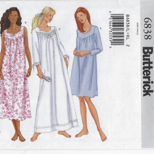 6838 Butterick Misses Diamond, Sweetheart Neck Nightgown W/sleeve and ...