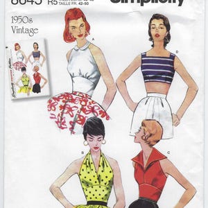 8645 Simplicity 1950s Redux - Misses Halter Tops W/midriff and Sun Top ...