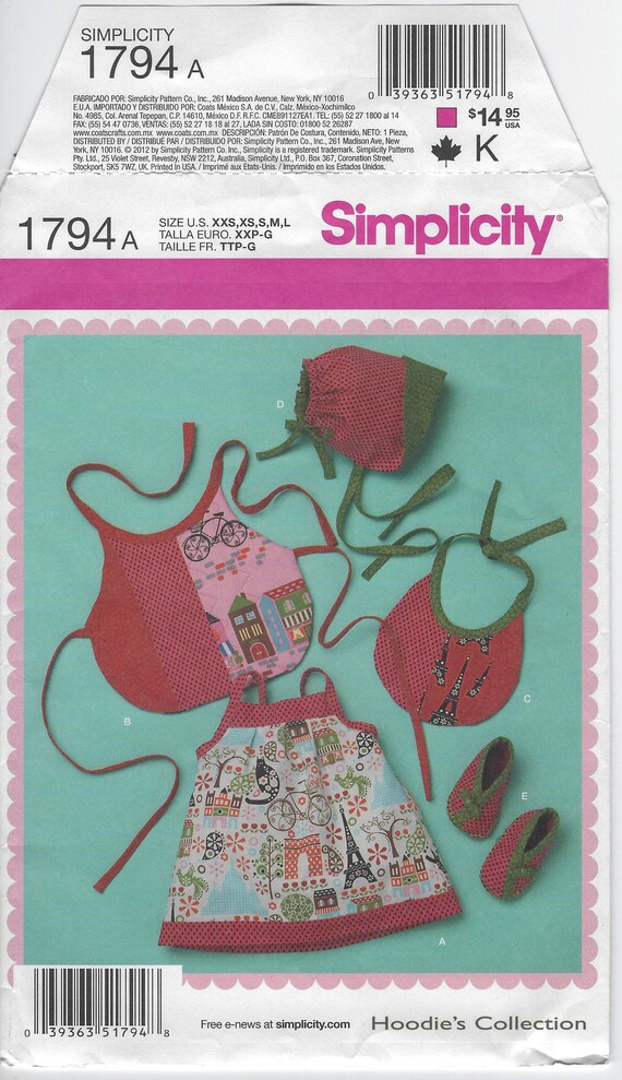 1794 Simplicity Hoodie's Collection Babies Dress Bib | Etsy