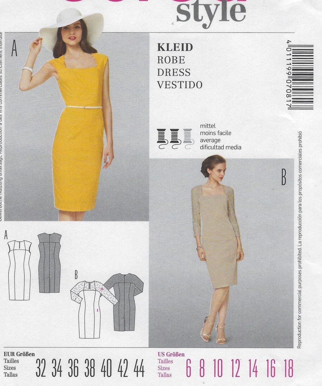 7081 Burda - Misses Slim, Panel Dress With Square Neckline, Front and ...