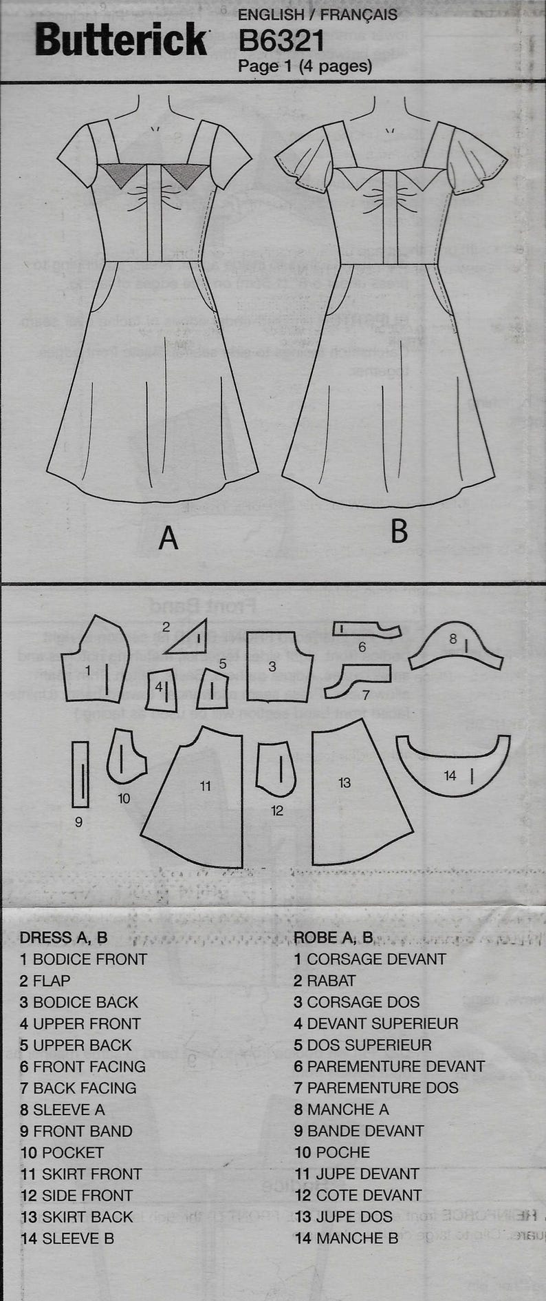 B6321 Butterick - Misses Dress W/square Neck, Fitted Bodice Has Flaps ...