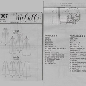 M7907 Mccall's Misses Pants Flared Legs: Cargo Pockets & Band Cuff ...