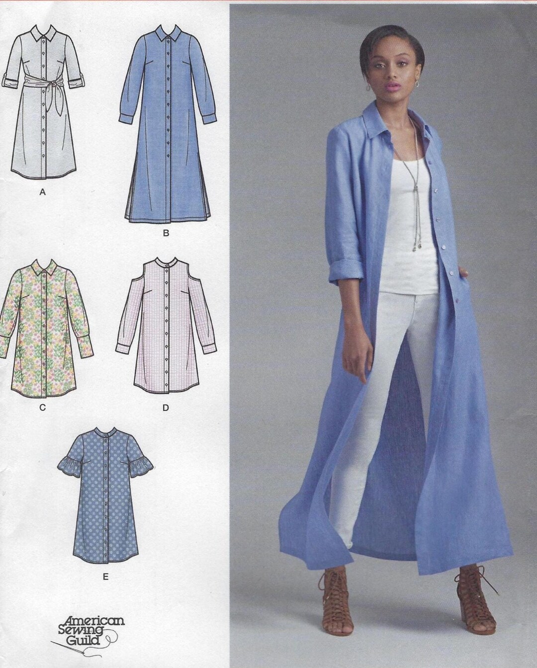 8546 Simplicity - Misses Shirt Dress With Cold Shoulder Option, Length ...