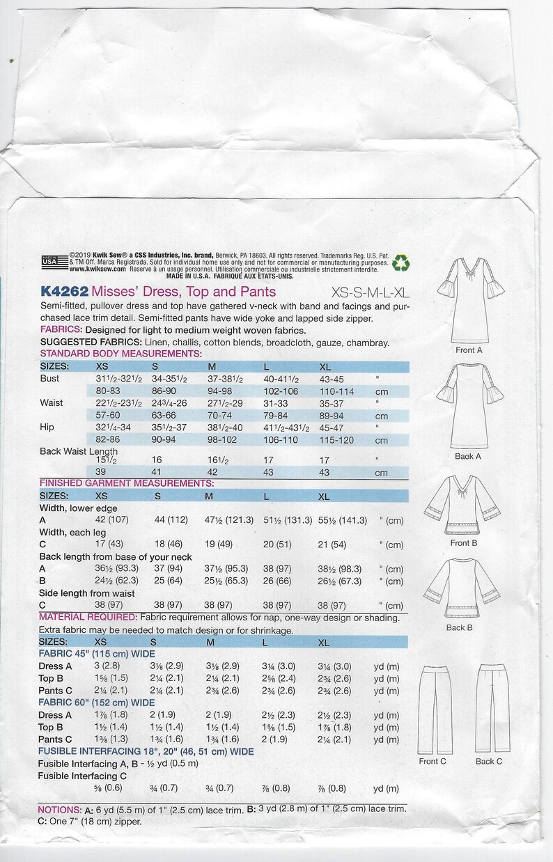 K4262 Kwik Sew Misses Dress Top Has Gathered V-neck With - Etsy