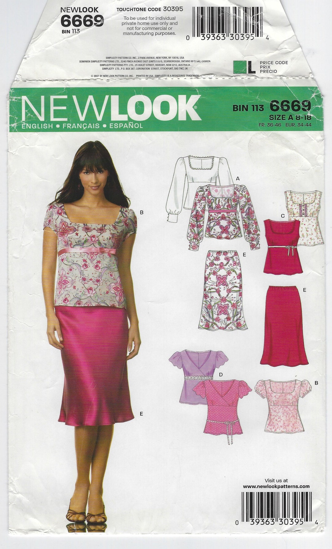 6669 New Look Simplicity Misses High-waisted Tops With Sleeve ...