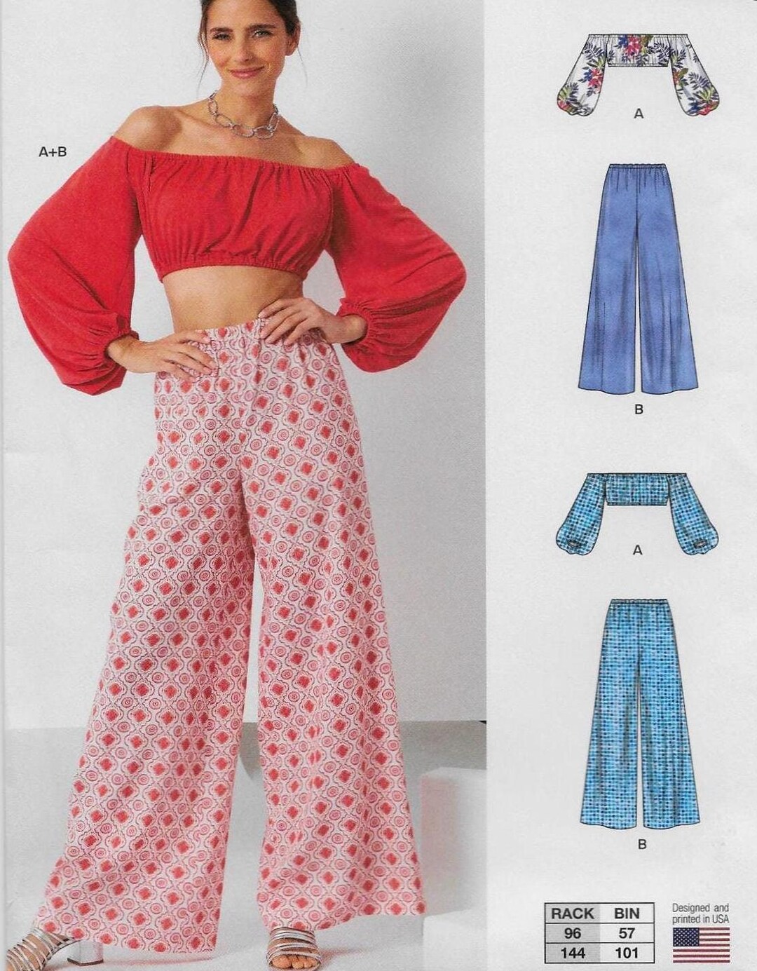 N6758 New Look - Misses Off-the-shoulder Cropped Top and Pull-on Pants ...