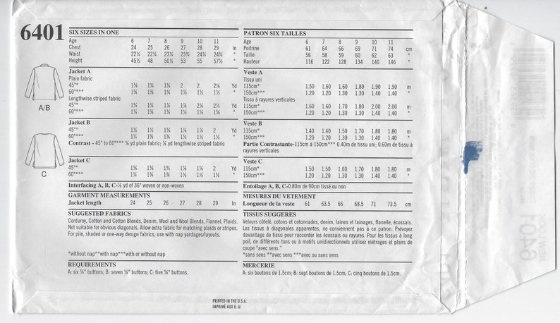 6401 New Look for Kids Boys and Girls Button Front Jacket - Etsy