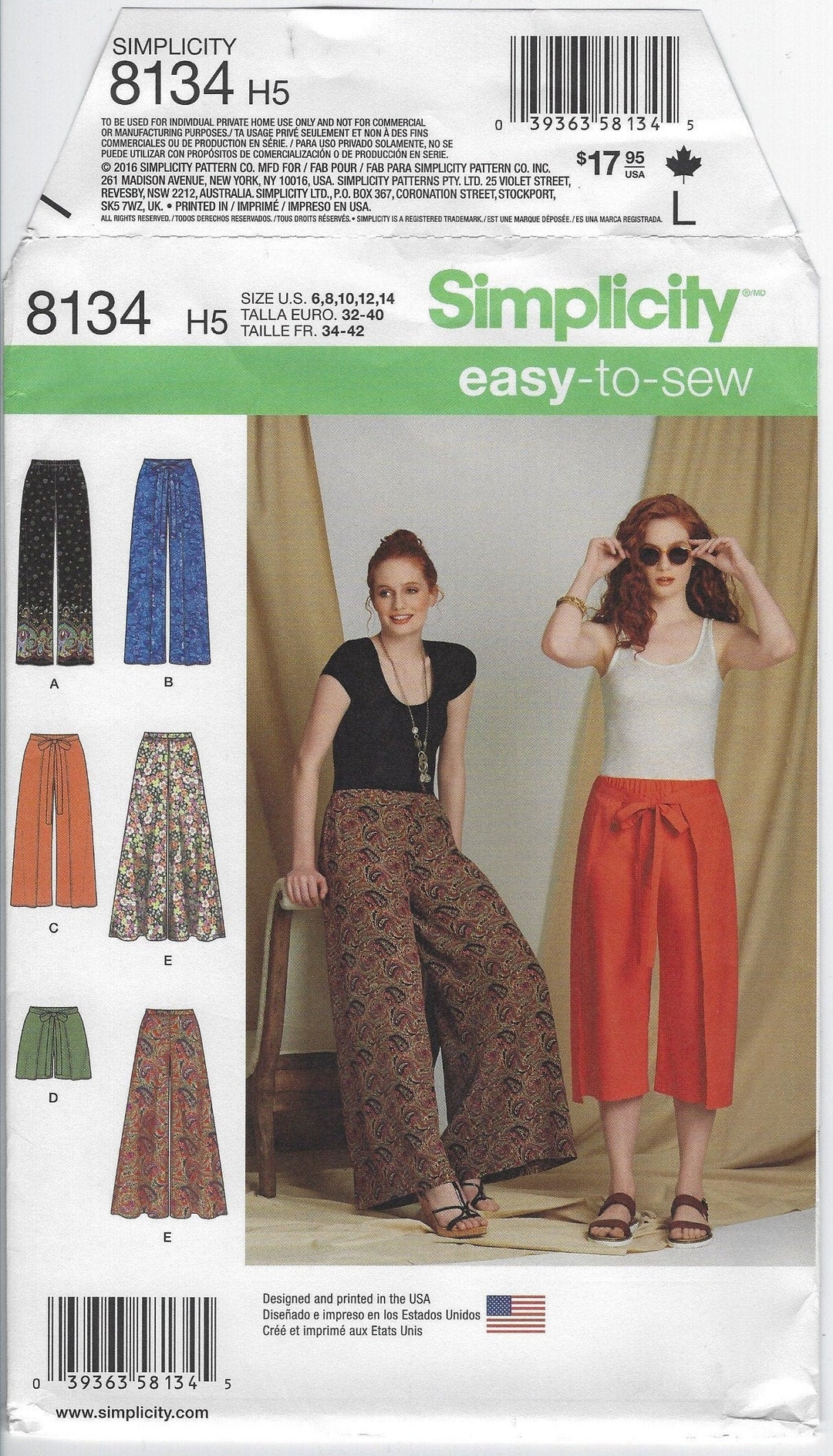 8134 Simplicity Misses Pants, Front Wrap Pants, Culottes and Shorts ...