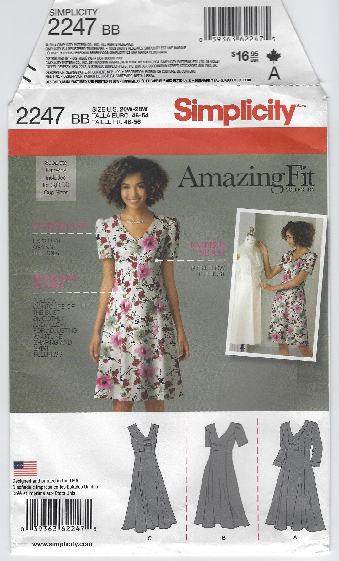 2247 Simplicity Misses Dress Has V-neckline, Empire Waist & Princess ...
