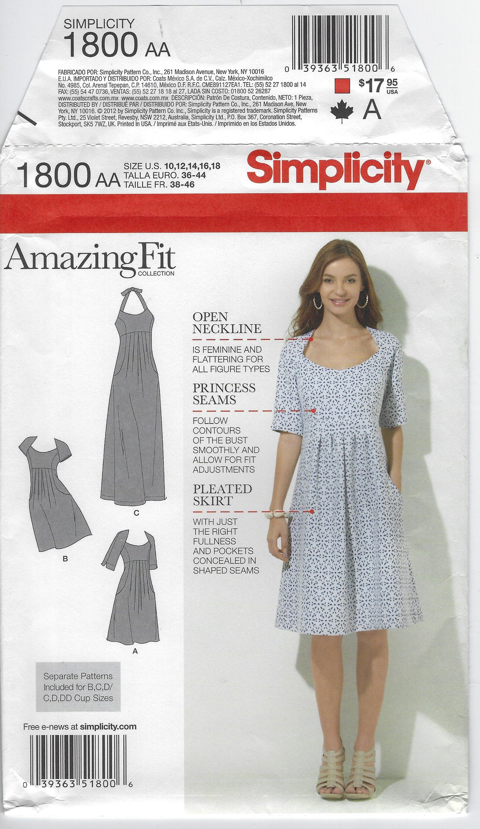1800 Simplicity Amazing Fit Misses Dress W/princess Seams | Etsy