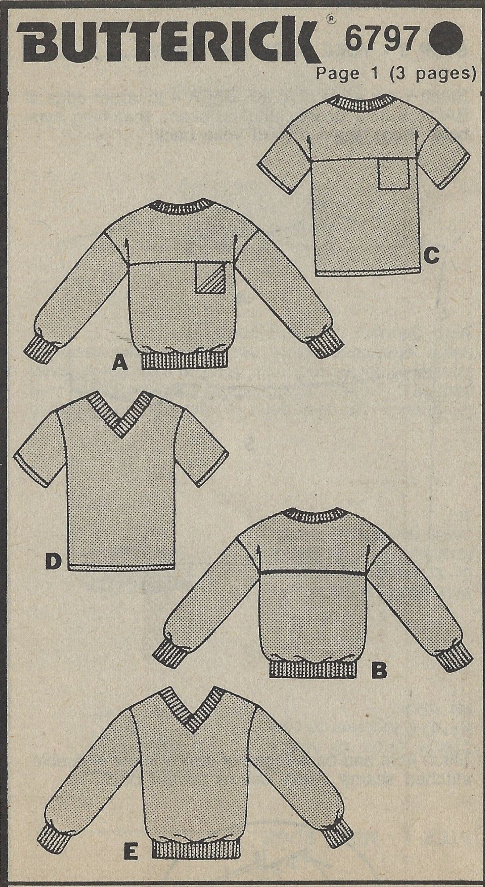 6797 Butterick Classics Mens Pullover Knit Top With | Etsy