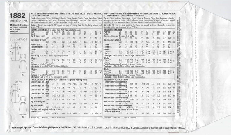 1882 Simplicity Amazing Fit - Misses Dress Has Soft V-neckline, A-line ...
