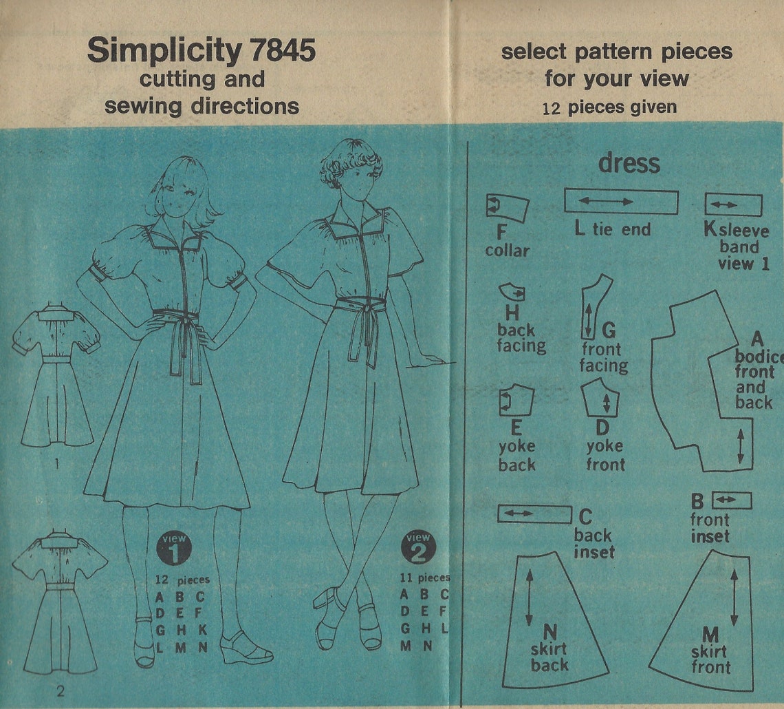 7845 Simplicity - Misses Dress Has Yoke and Kimono Type Sleeves, Collar ...