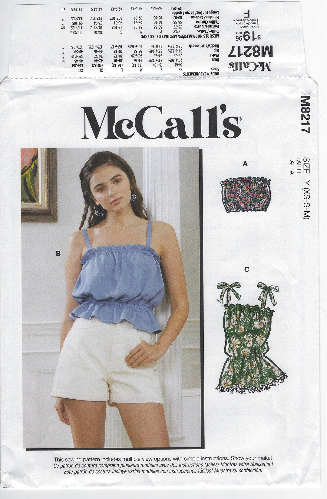 M8217 Mccall's Misses Elasticized Tops in 3 Lengths: Shoulder Straps ...