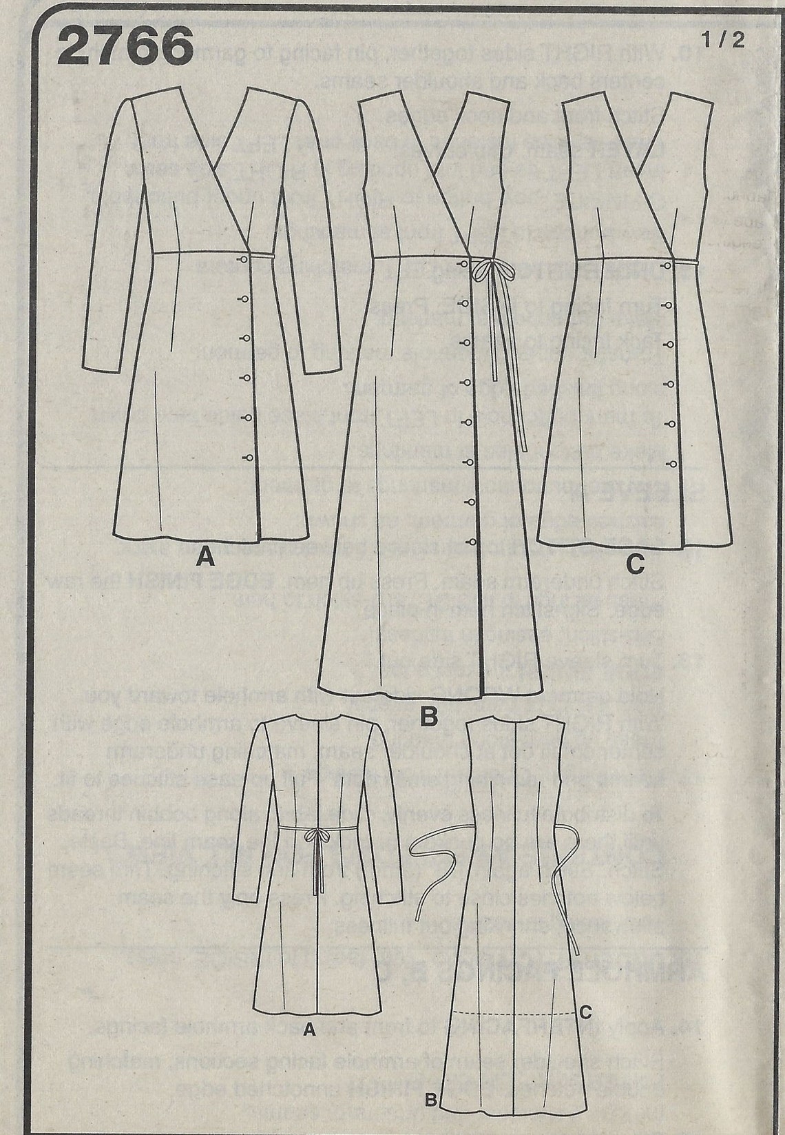 2766 Style Patterns Misses Wrap Dress Has V-neck Button - Etsy