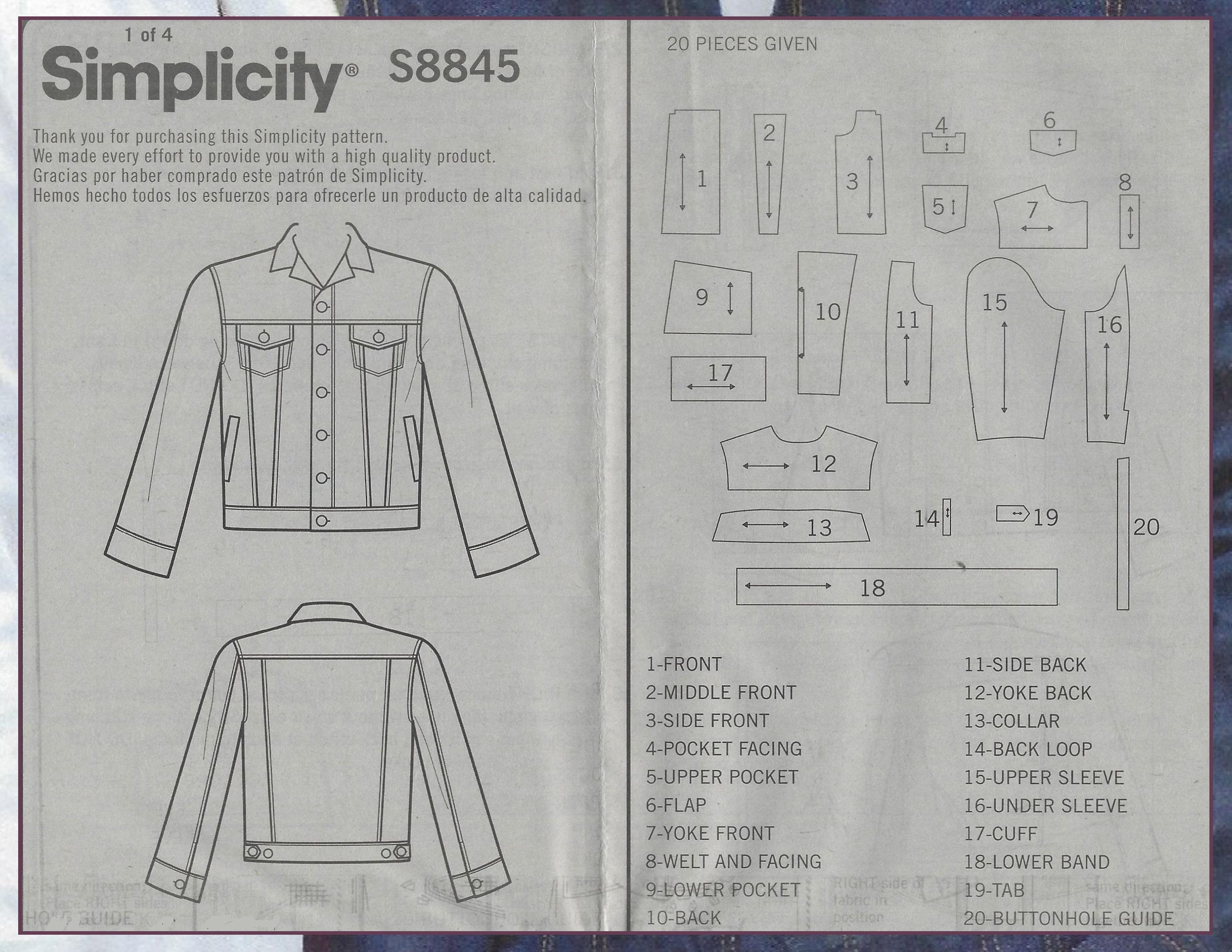 S8845 Simplicity Mimi G Style - Men's, Teens, Unisex Jean Jacket With ...