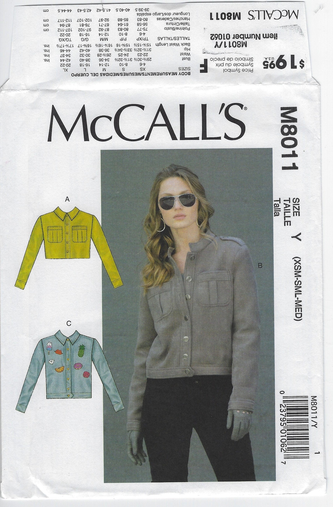 M8011 Mccall's Misses Jackets Have Front/lower Bands, Pieced Sleeves ...