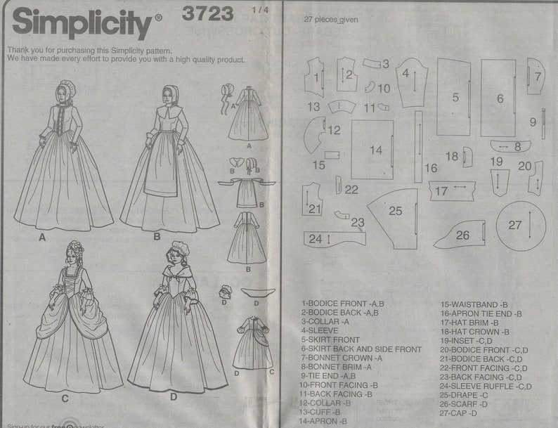 3723 Simplicity Costumes Misses Quaker Colonial Prairie | Etsy