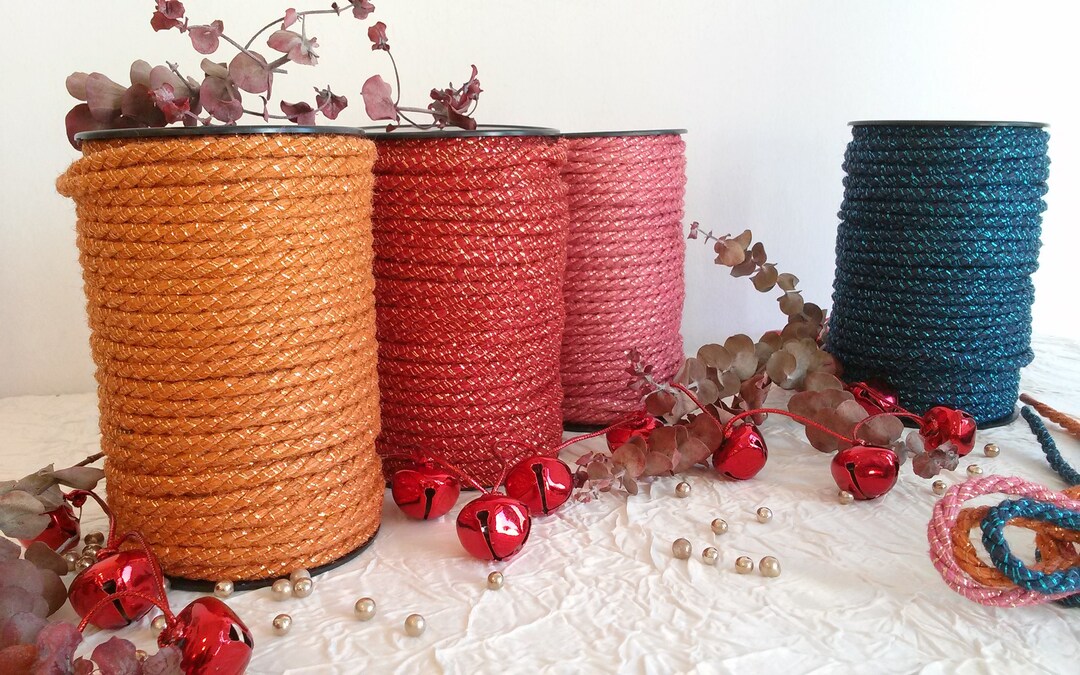 Coloured Jute Rope, 5 Mm 3 Ply Coloured Jute and Lurex Rope, Twisted ...