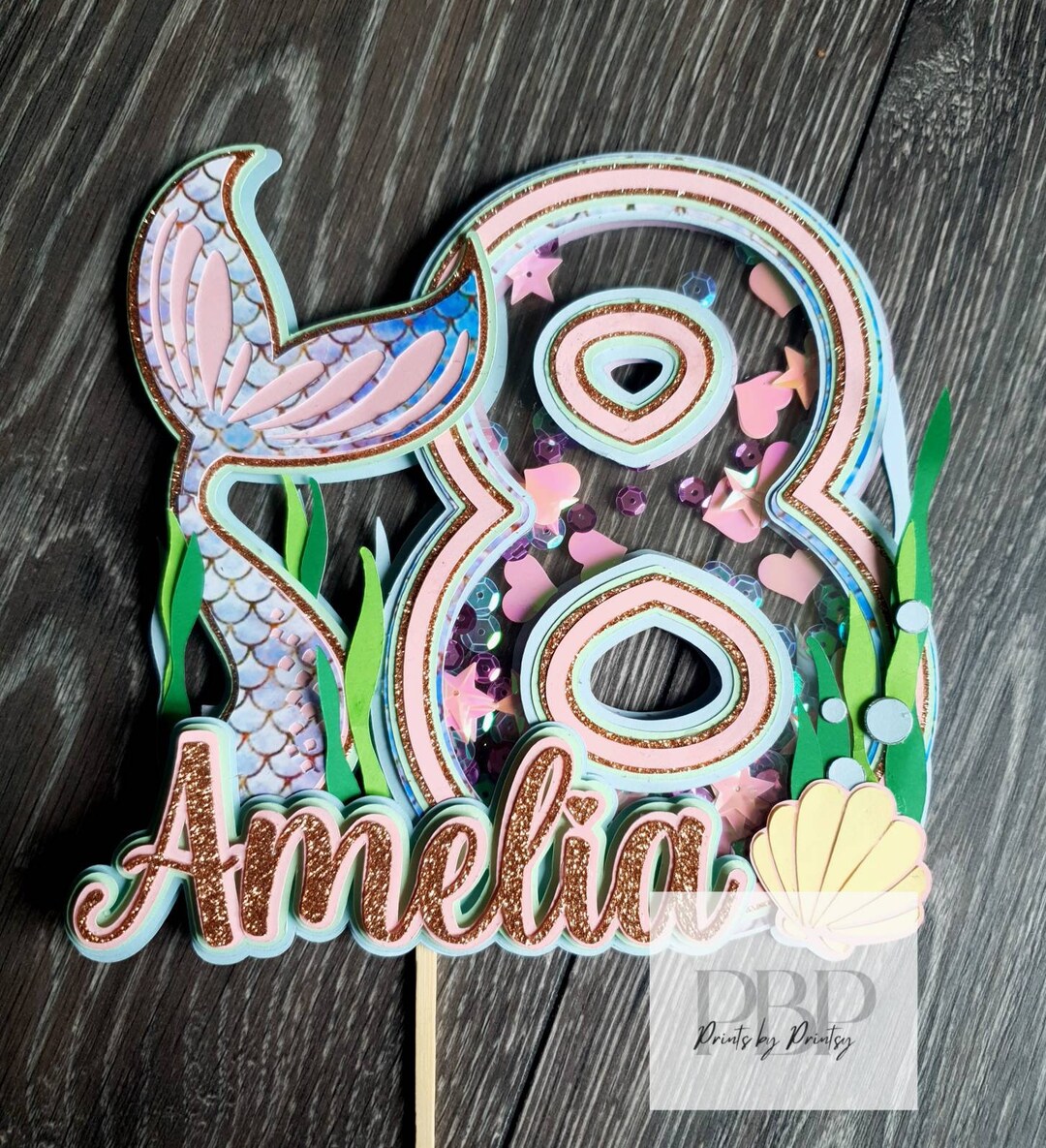 Mermaid Cake Topper, Mermaid Themed Shaker Cake Topper, Mermaid Tail ...