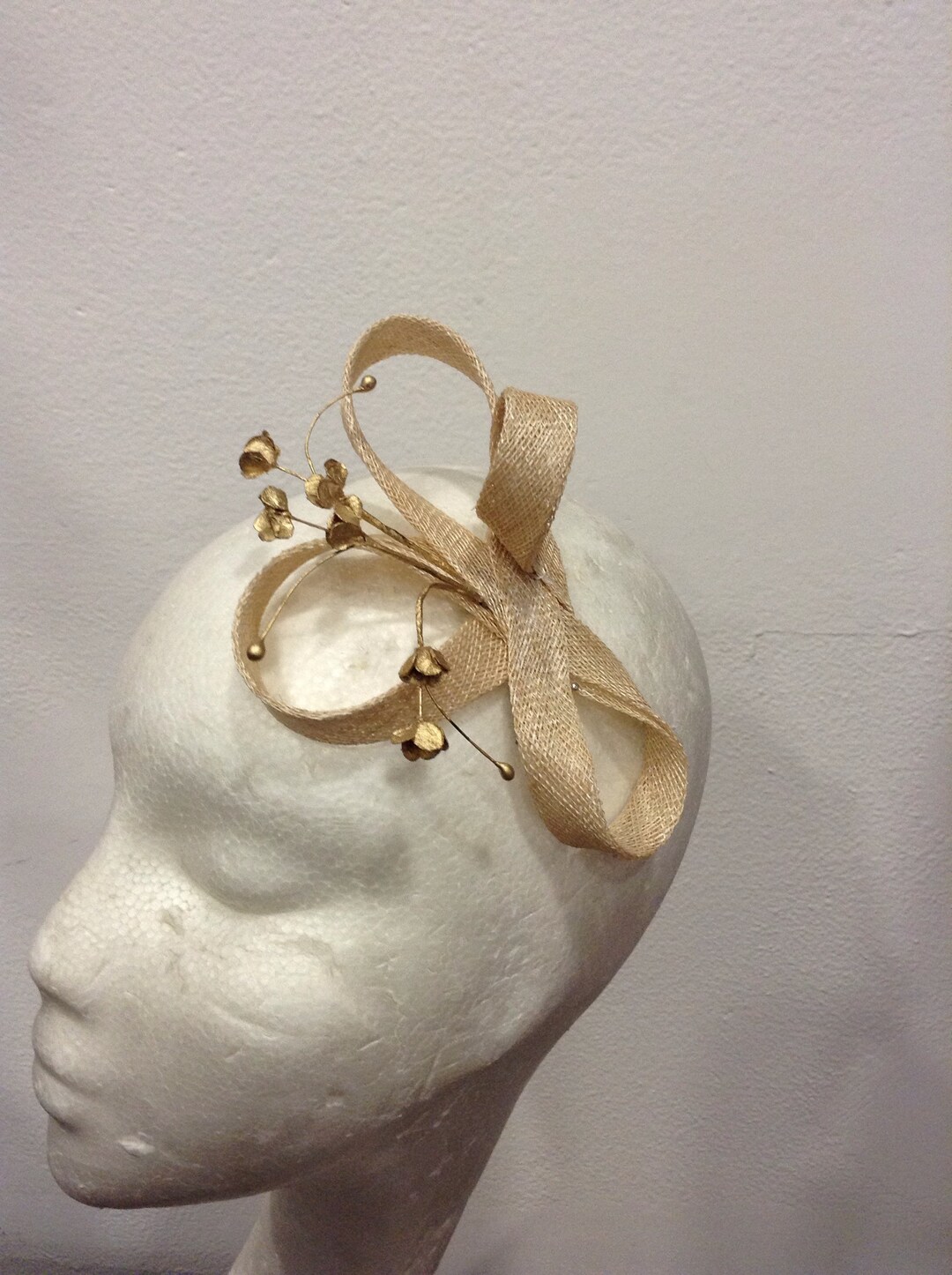 Golden Wedding Fascinator, Gold Fascinator, in Sisal and Flowers ...